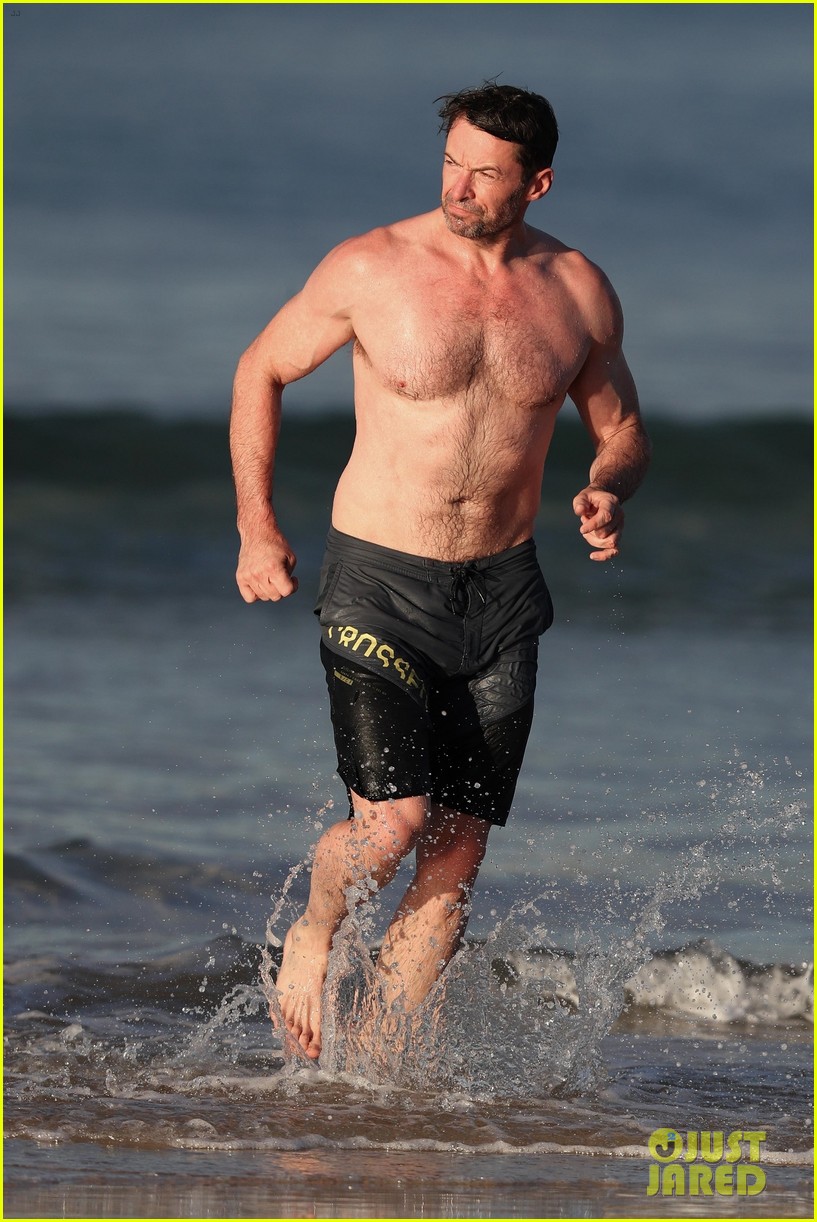 Hugh Jackman Runs Shirtless on the Beach with His Ripped Muscles on Display!: Photo 3935965 ...