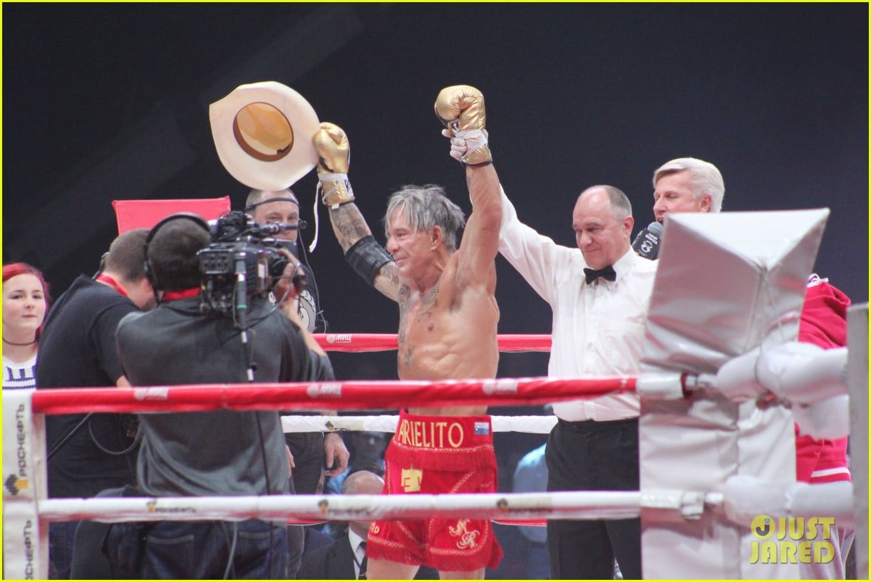 Shirtless & Ripped Mickey Rourke Wins First Boxing Match in 20 Years ...