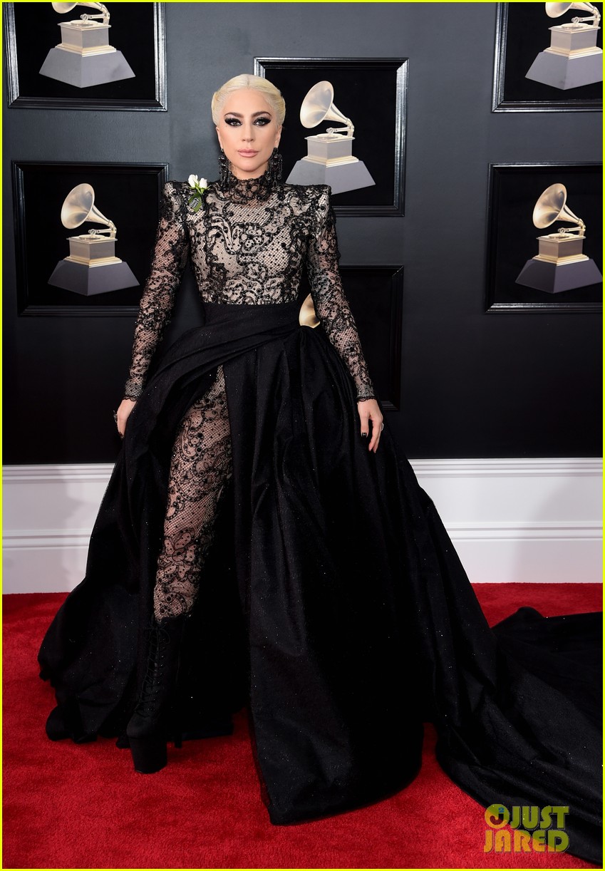 Lady Gaga Rocks a Long Dress, Long Braid & White Roses at Grammys 2018 ...