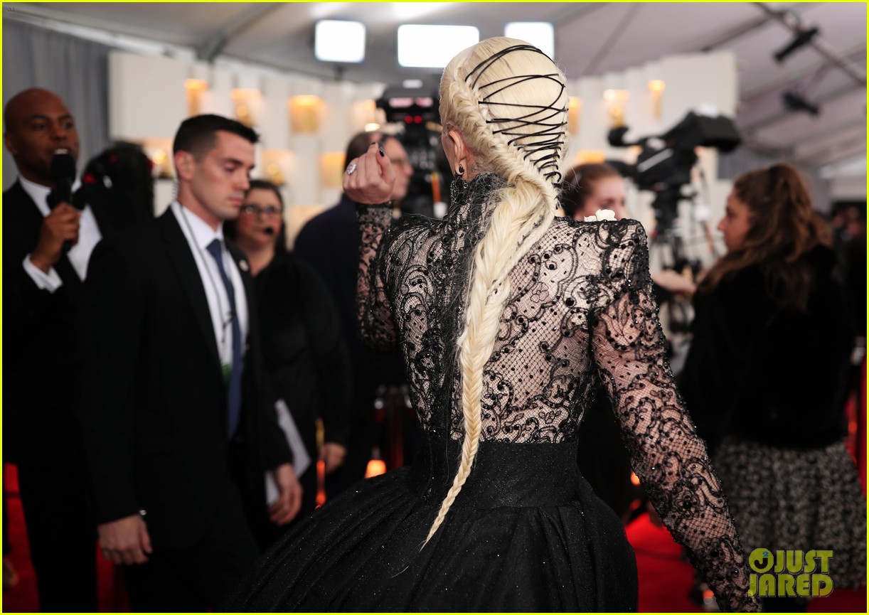 Lady Gaga Rocks a Long Dress, Long Braid & White Roses at Grammys 2018 ...